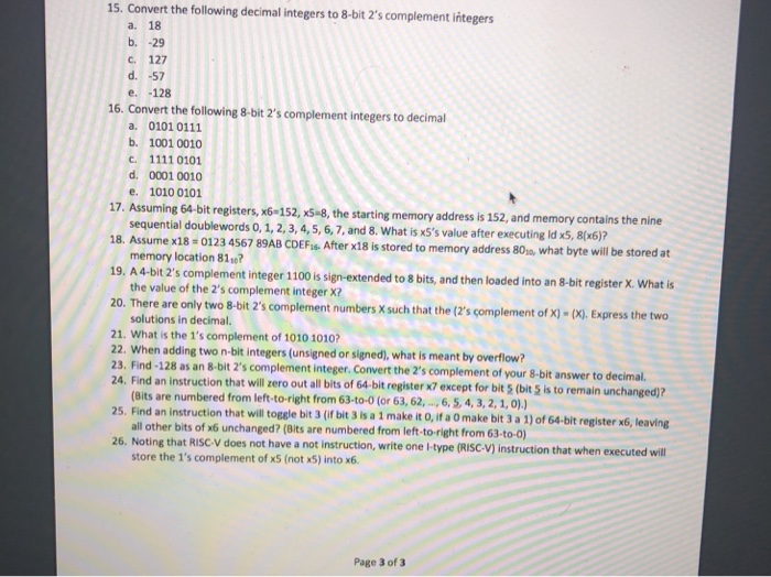 Solved 15. Convert the following decimal integers to 8-bit | Chegg.com