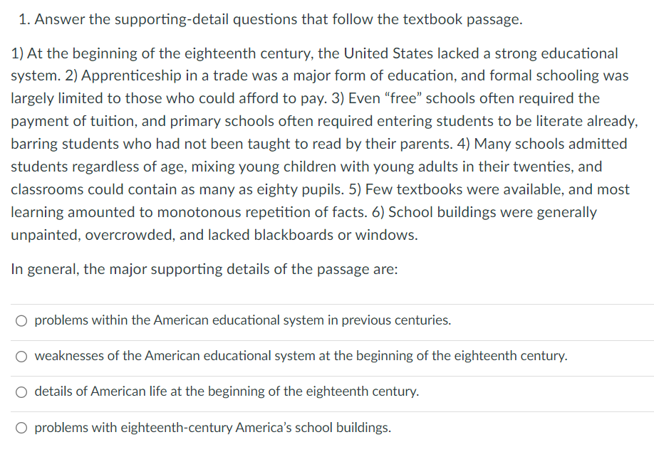 1. Answer the supporting-detail questions that follow | Chegg.com