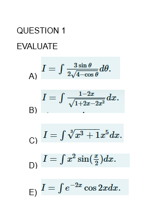 Solved QUESTION 1 EVALUATE A) \\( I=\\int \\frac{3 \\sin | Chegg.com