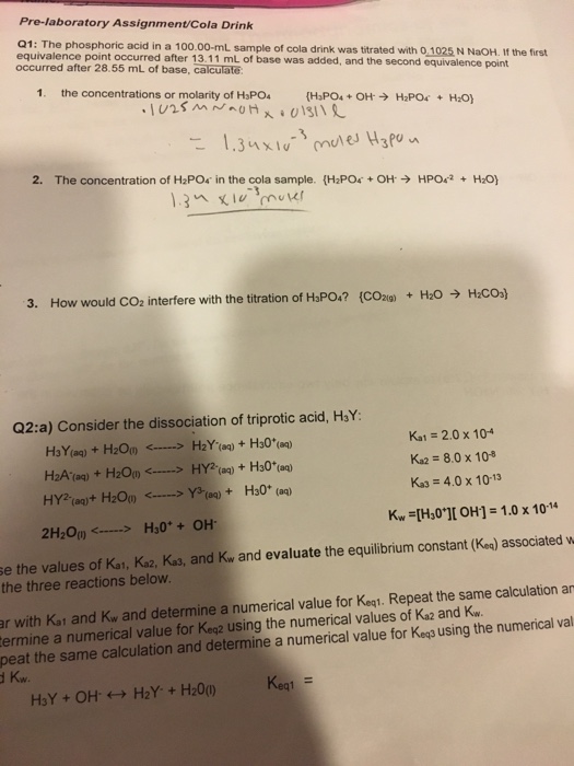 Solved The phosphoric acid in a 100.00-mL sample of cola | Chegg.com