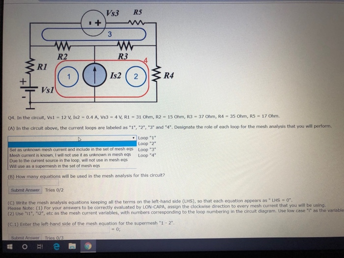 Solved Vs3 RS R2 R3 R1 Is2 2 R4 Vs1 Q4. In the circuit, | Chegg.com