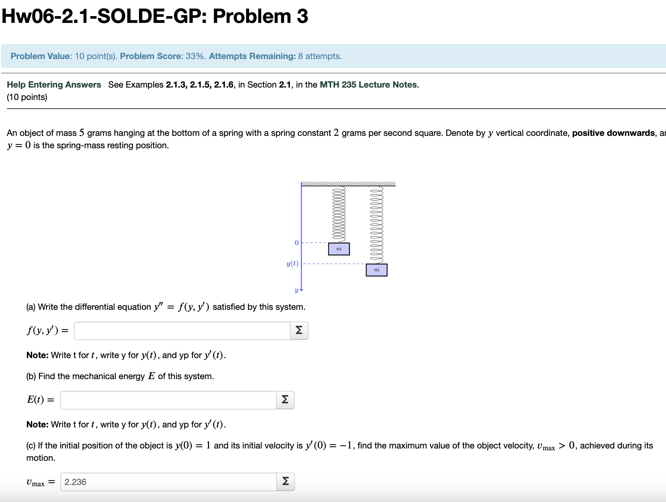 Solved An object of mass 5 grams hanging at the bottom of a | Chegg.com