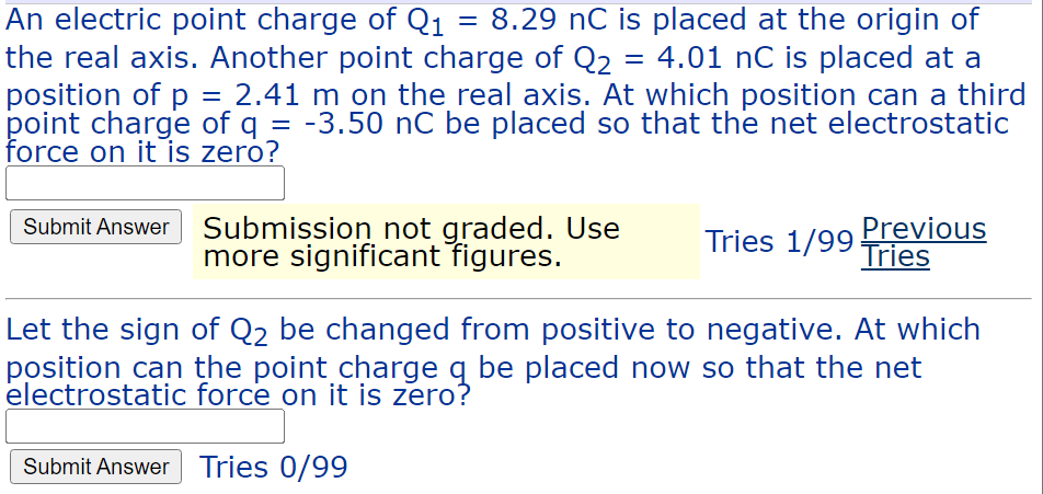 Solved An electric point charge of Q1=8.29nC ﻿is placed at | Chegg.com