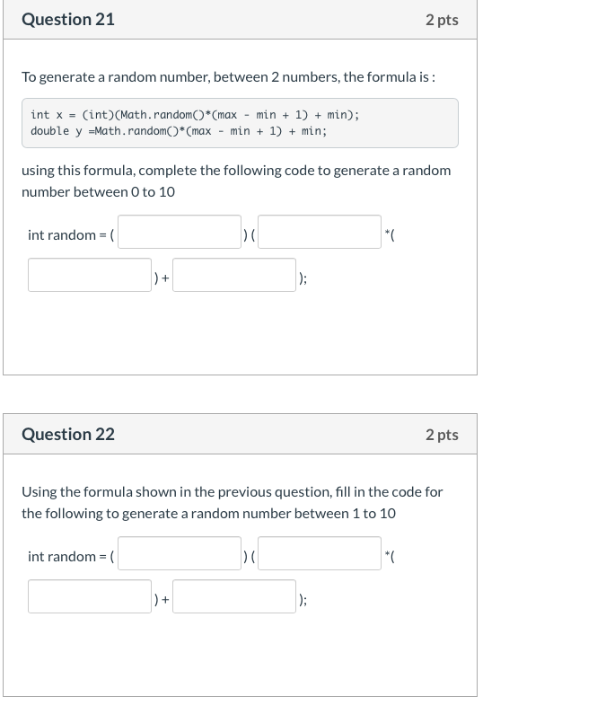 Solved 20) You can use [1] to obtain a random double value | Chegg.com