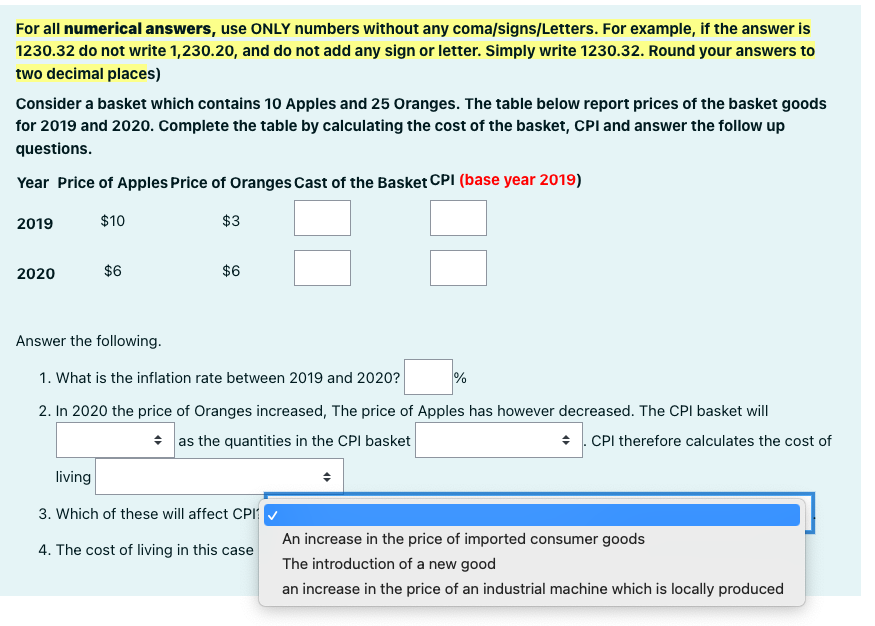 Solved For all numerical answers, use ONLY numbers without | Chegg.com