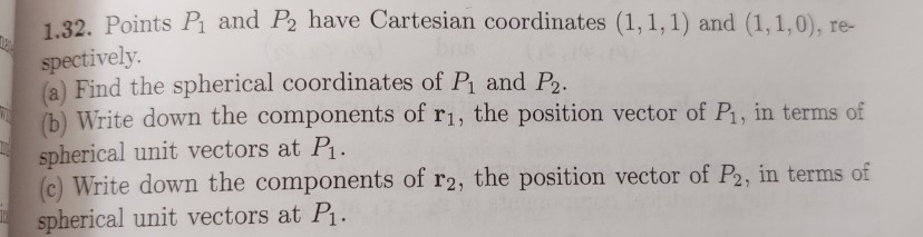 Solved 132. Points Pi and P2 have Cartesian coordinates | Chegg.com