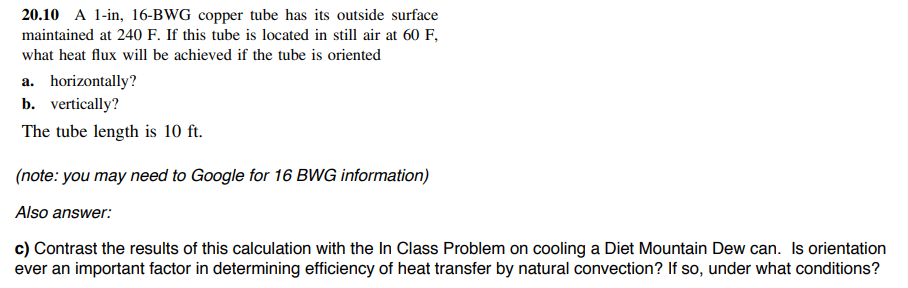 Solved 20.10 A 1-in, 16-BWG copper tube has its outside | Chegg.com