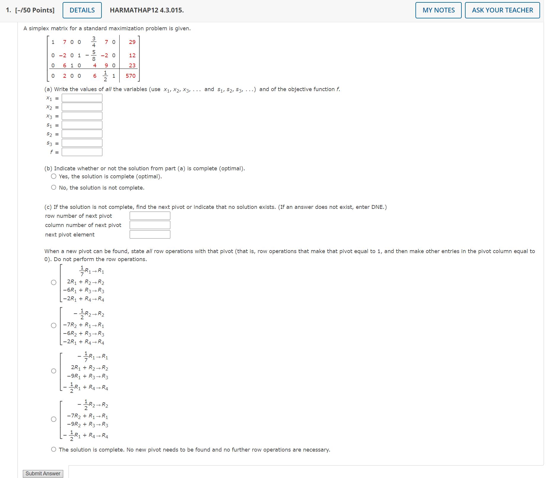 A simplex matrix for a standard maximization problem | Chegg.com