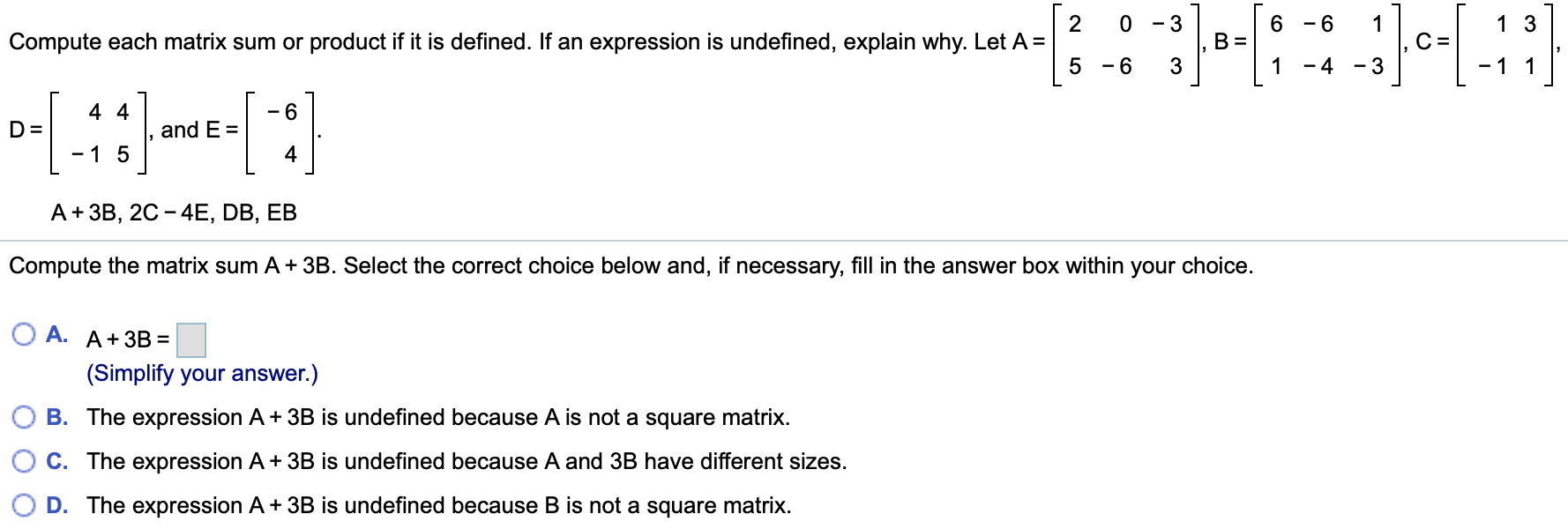 Solved 2 0 - 3 6 -6 1 13 Compute each matrix sum or product | Chegg.com