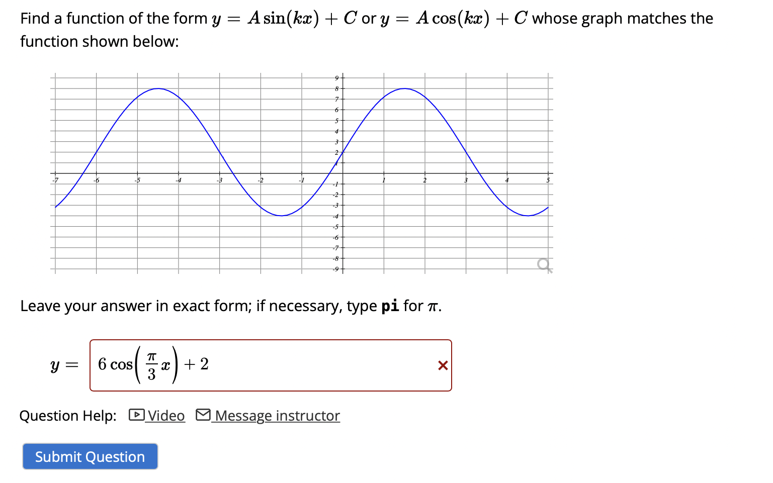 Solved Find a function of the form y=Asin(kx)+C or | Chegg.com