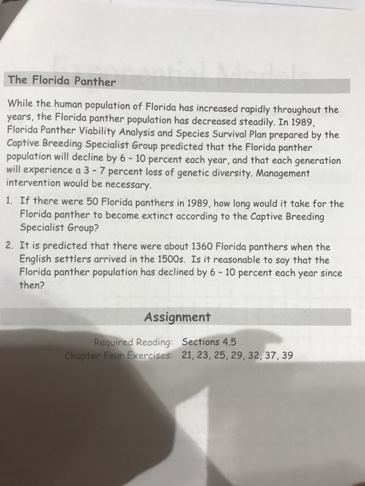 Solved The Florida Panther While the human population of | Chegg.com