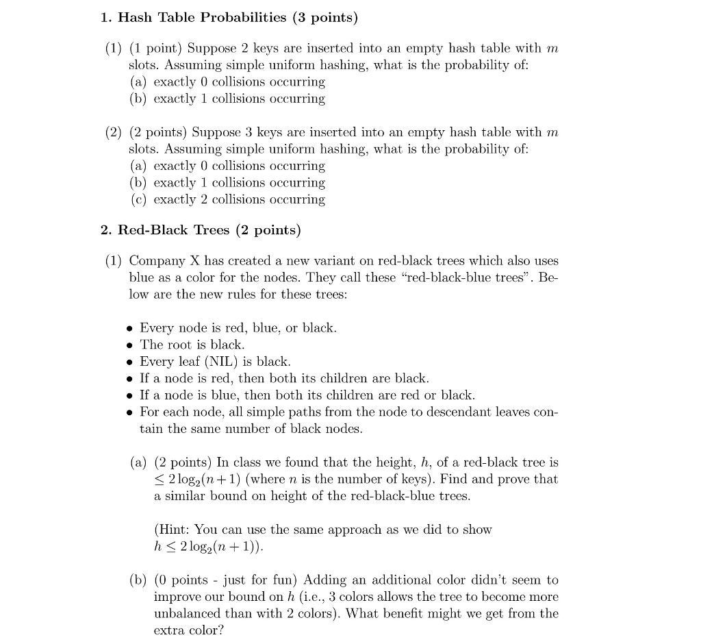 1. Hash Table Probabilities (3 points) (1) (1 point) | Chegg.com