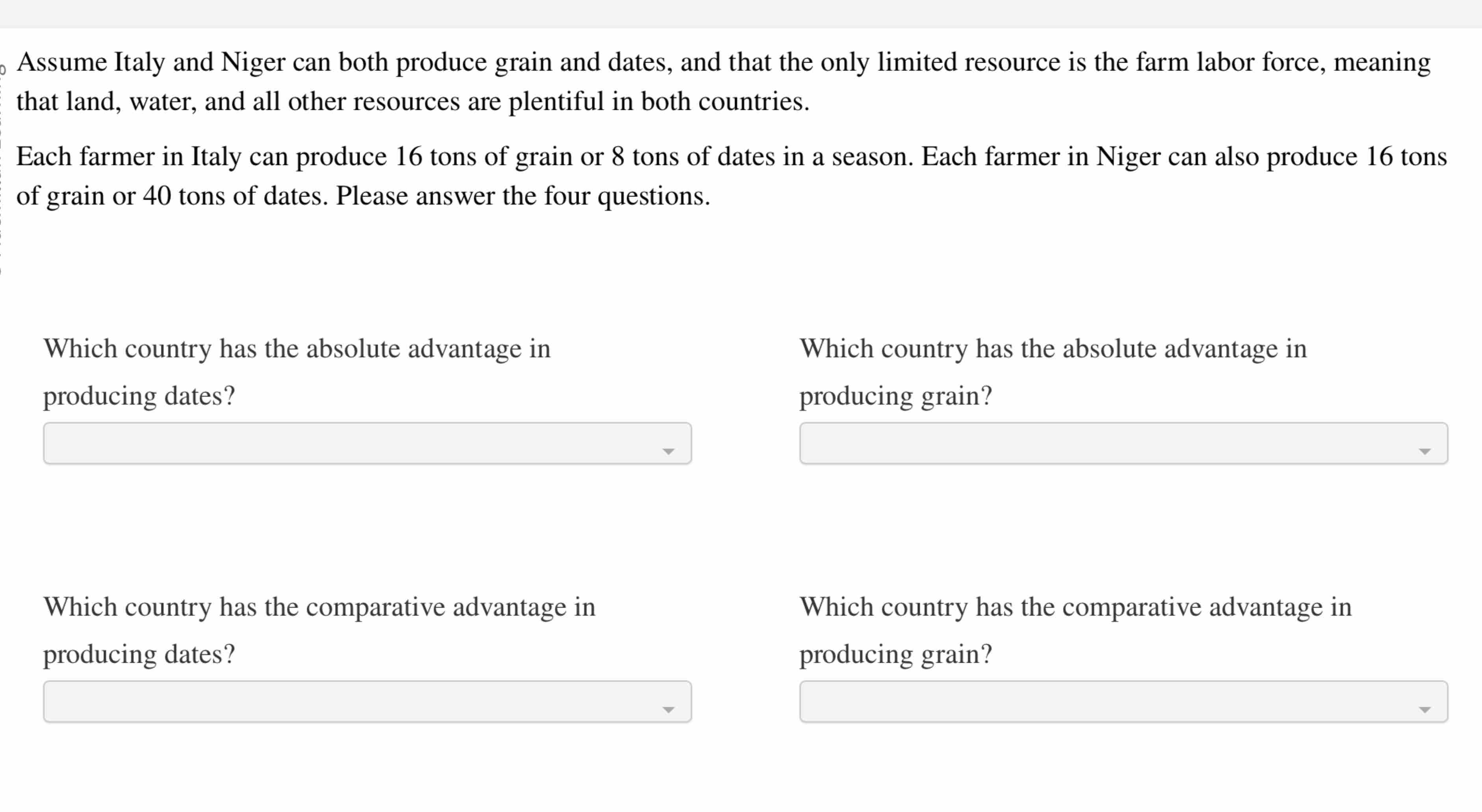 Solved Assume Italy and Niger can both produce grain and | Chegg.com