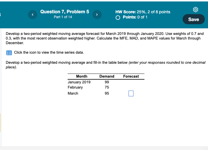Solved Develop a two-period weighted moving average forecast | Chegg.com