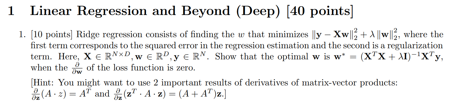 1 Linear Regression and Beyond (Deep) [40 points) 1. | Chegg.com 1 Linear Regression and Beyond (Deep) [40 points) 1. | Chegg.com