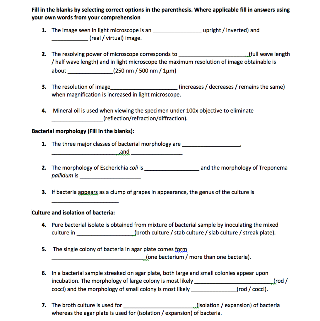 Solved Fill in the blanks by selecting correct options in | Chegg.com