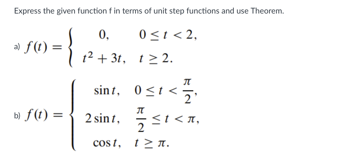 Solved Express the given function f in terms of unit step | Chegg.com