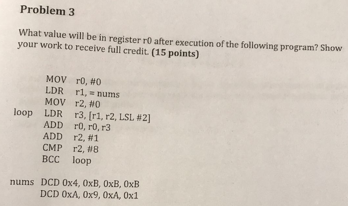 Solved Problem 3 What value will be in register r0 after | Chegg.com