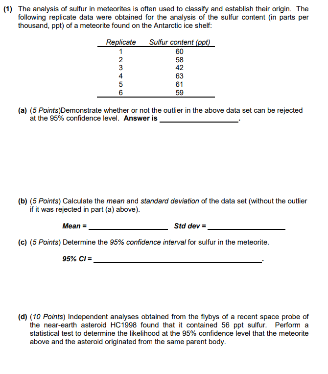 Solved (1) The analysis of sulfur in meteorites is often | Chegg.com