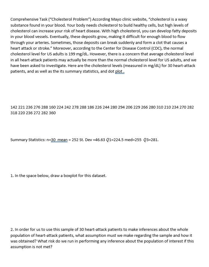 Solved Comprehensive Task ("Cholesterol Problem") According | Chegg.com