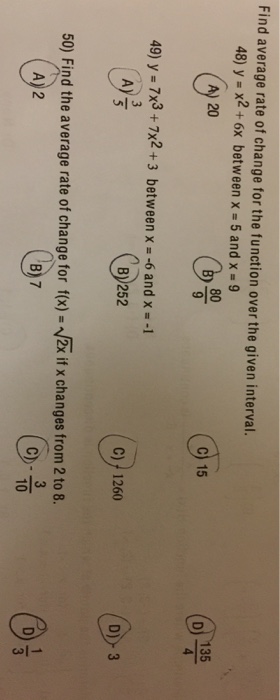 Solved Find average rate of change for the function over the | Chegg.com