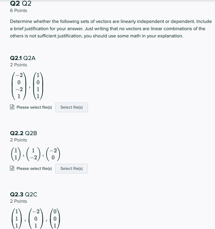 Solved Q2 Q2 6 Points Determine whether the following sets | Chegg.com