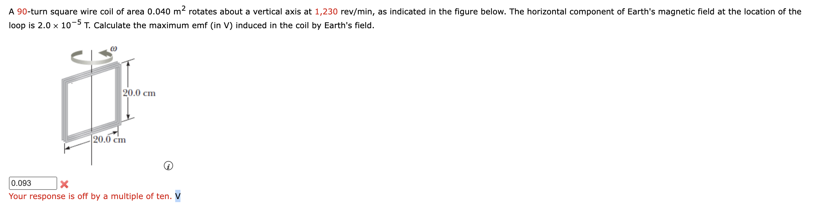 Solved A 90-turn square wire coil of area 0.040m2 ﻿rotates | Chegg.com