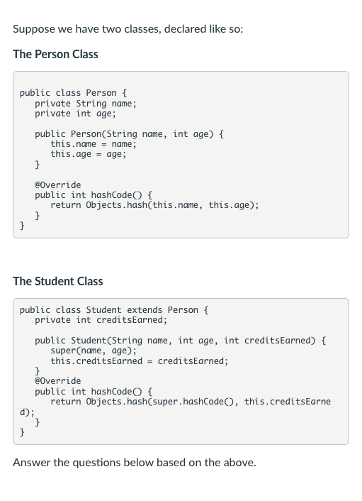 Solved Suppose we have two classes, declared like so: The | Chegg.com