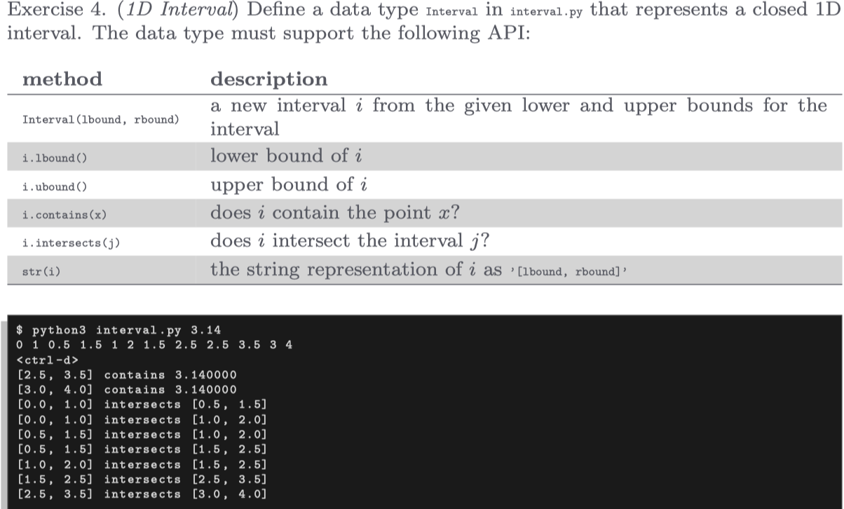Exercise 4. (1D Interval) Define a data type Interval | Chegg.com