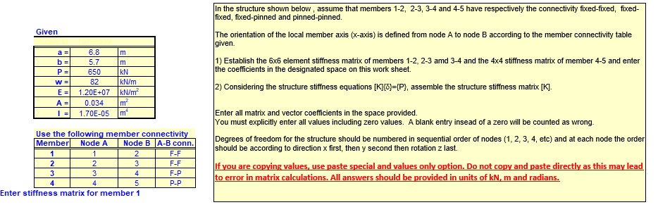 Enter stiffness matrix for member 2 [k2]= Enter | Chegg.com