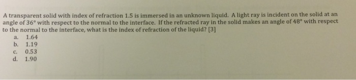 Solved A transparent solid with index of refraction 1.5 is | Chegg.com