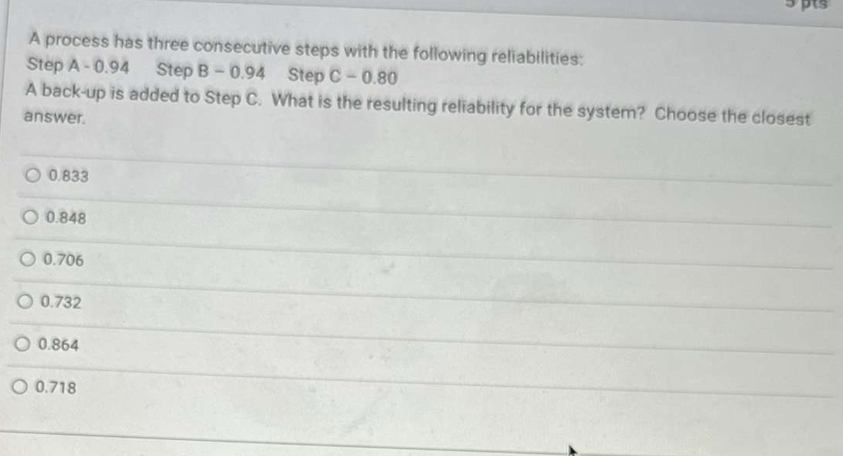 Solved A process has three consecutive steps with the | Chegg.com