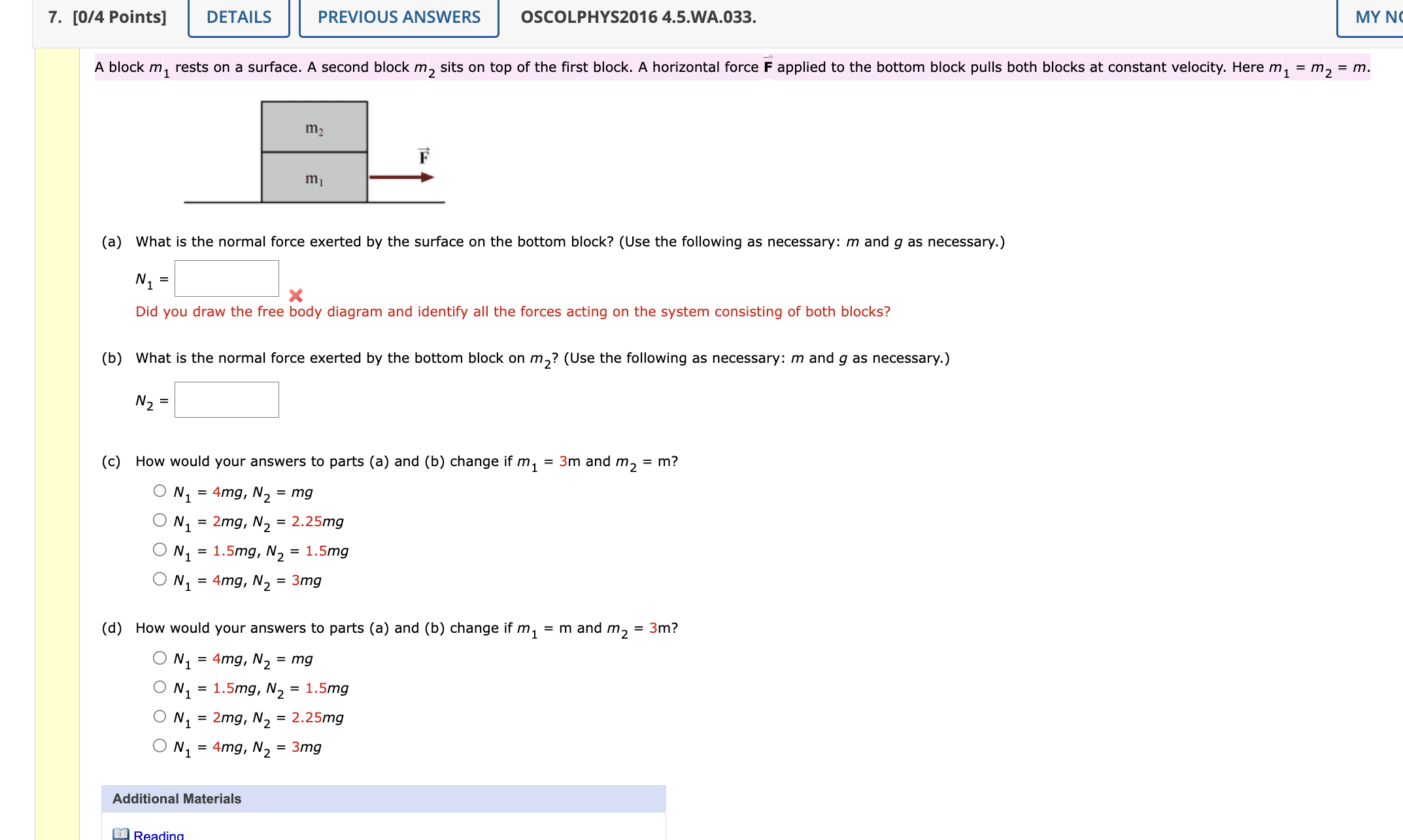 Solved A block m1 rests on a surface. A second block m2 sits | Chegg.com