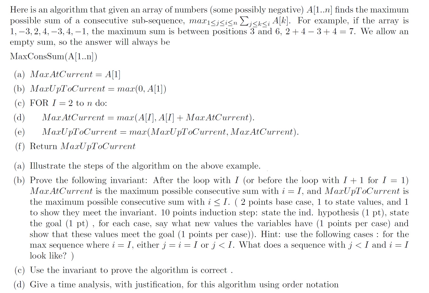 Solved Here Is An Algorithm That Given An Array Of Numbers 2986