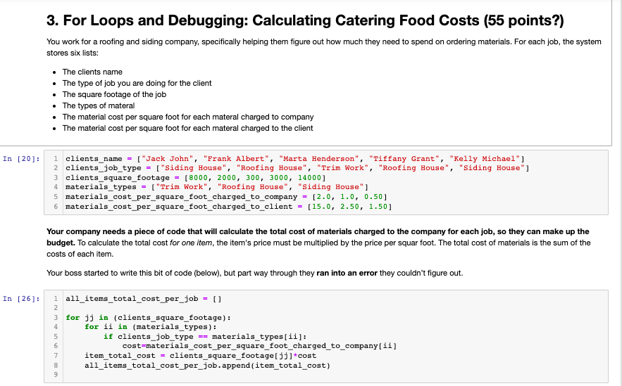 Solved 3. For Loops and Debugging: Calculating Catering Food | Chegg.com