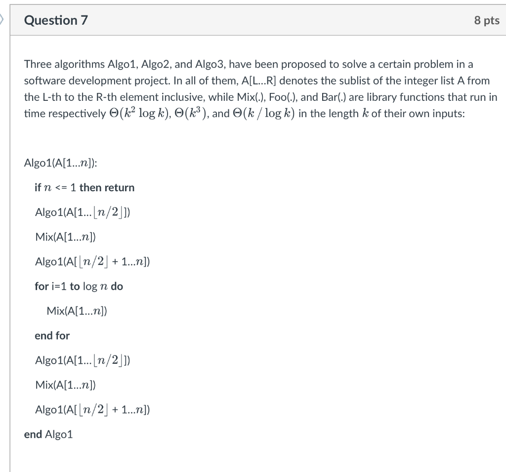 Solved Three algorithms Algo1, Algo2, and Algo3, have been | Chegg.com