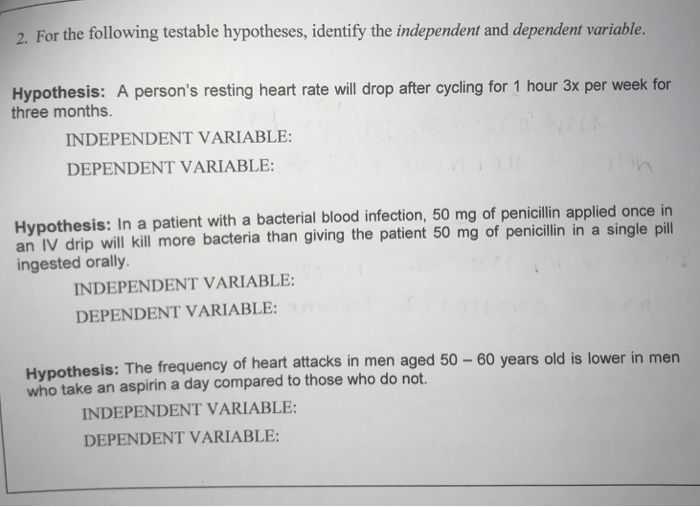 Solved 2. For the following testable hypotheses, identify | Chegg.com