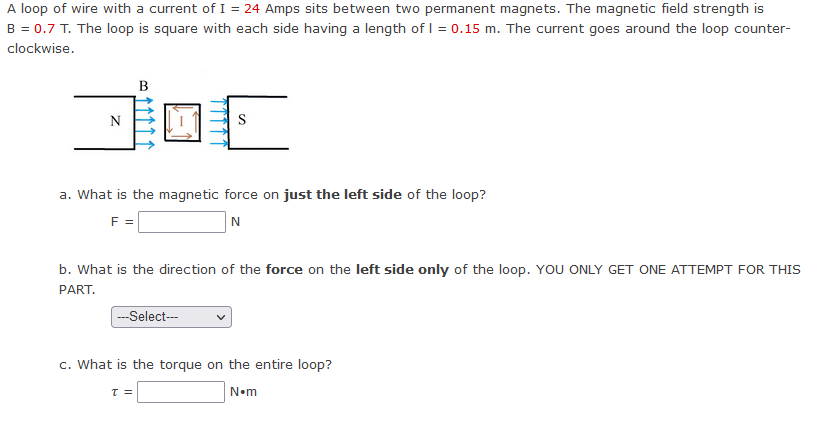 Solved A loop of wire with a current of I=24 Amps sits | Chegg.com