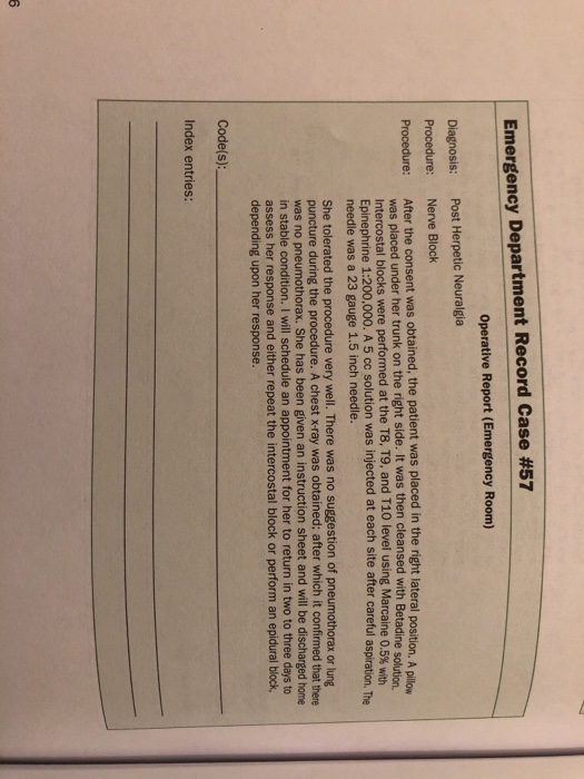 Emergency Department Record Case #57 Operative Report | Chegg.com