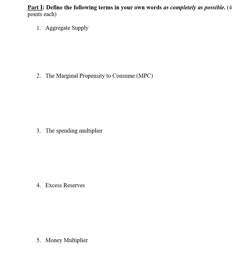 Solved Part I: Define the following terms in your own words | Chegg.com