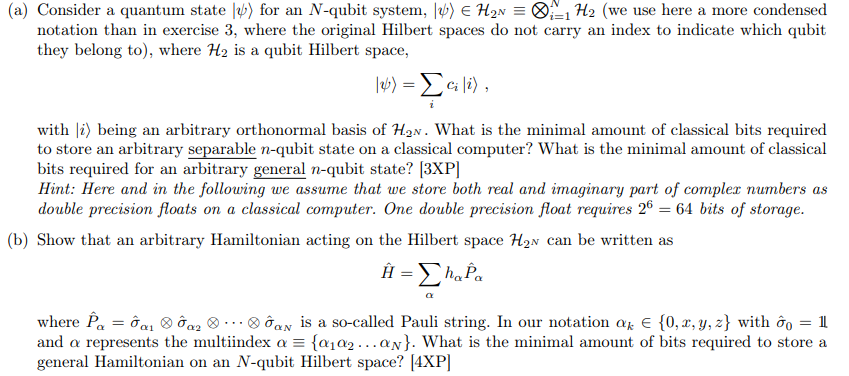 a) Consider a quantum state ∣ψ for an N-qubit | Chegg.com
