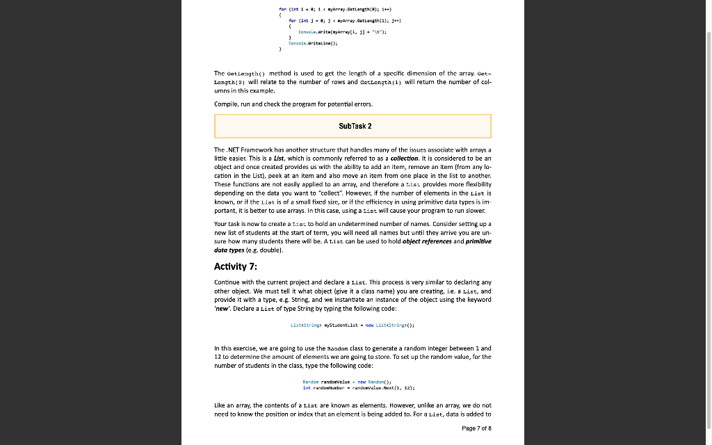Solved Object Oriented Development Pass Task 2.3 - Arrays | Chegg.com