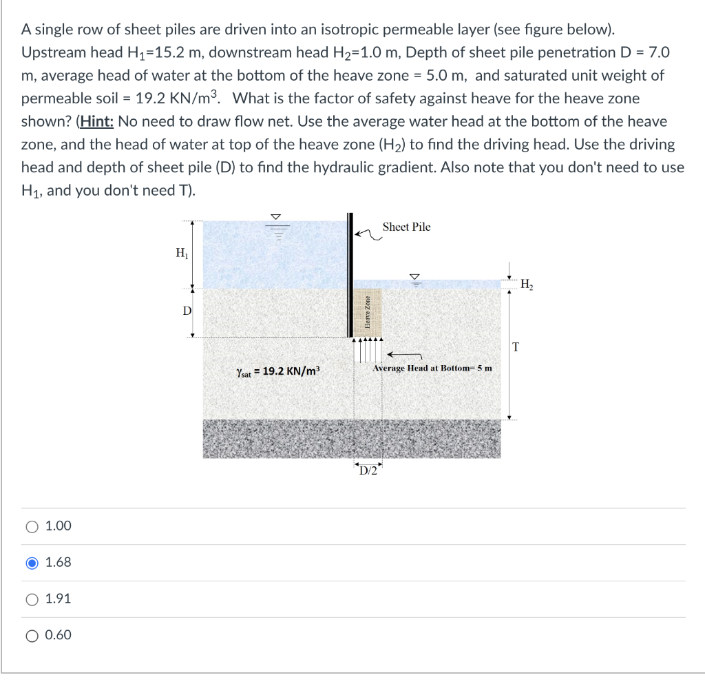 Solved A single row of sheet piles are driven into an | Chegg.com