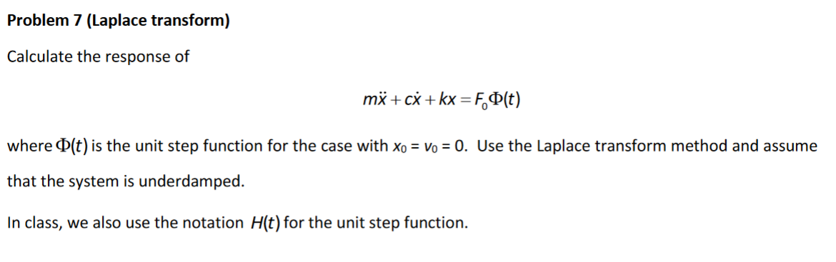 Solved Problem 7 (Laplace transform) Calculate the response | Chegg.com