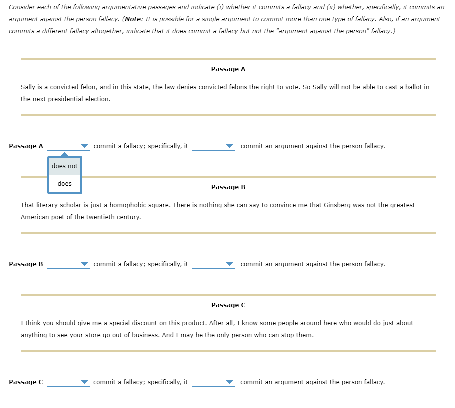 Solved Consider each of the following argumentative passages | Chegg.com