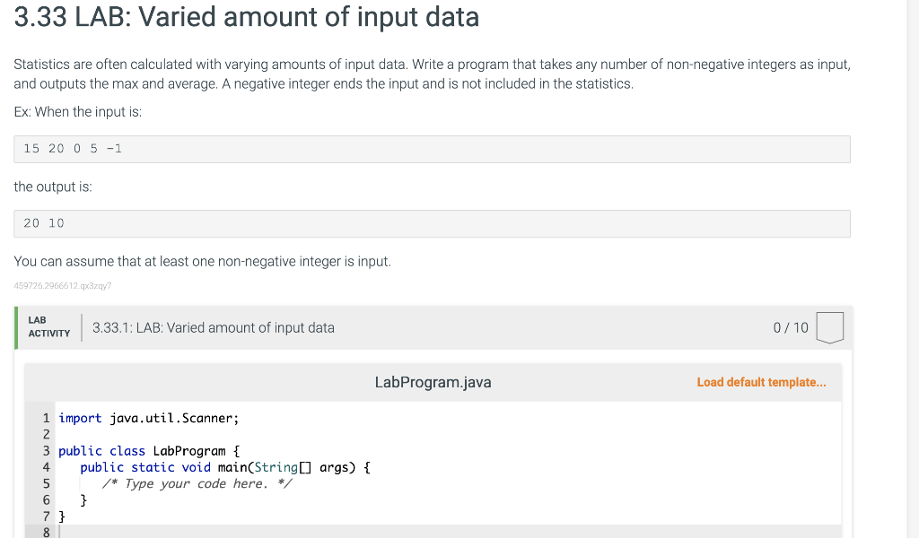 Solved 3 33 Lab Varied Amount Of Input Data Statistics Are