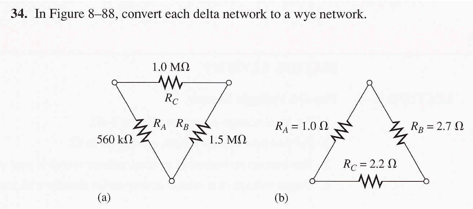 Solved In Figure 8-88, ﻿convert each delta network to a wye | Chegg.com