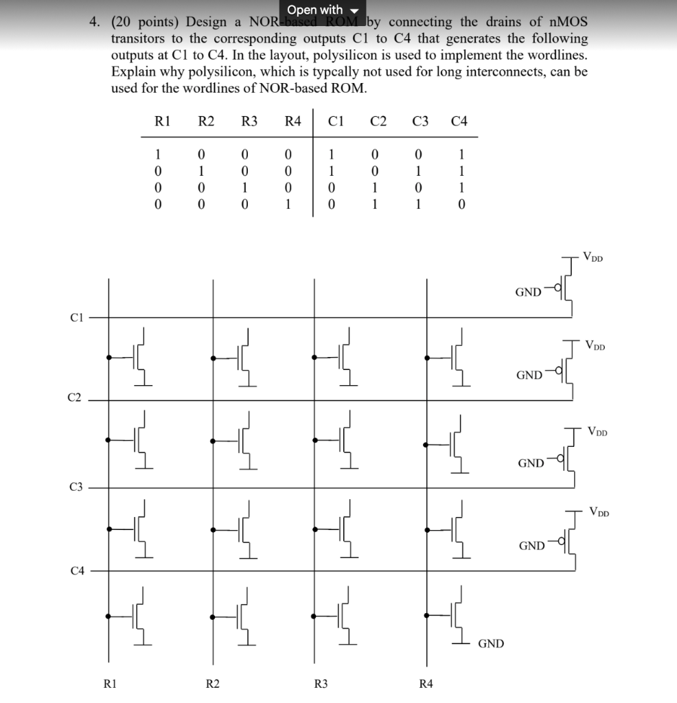 Solved Open with − by connecting the drains of nMOS 4. (20 | Chegg.com