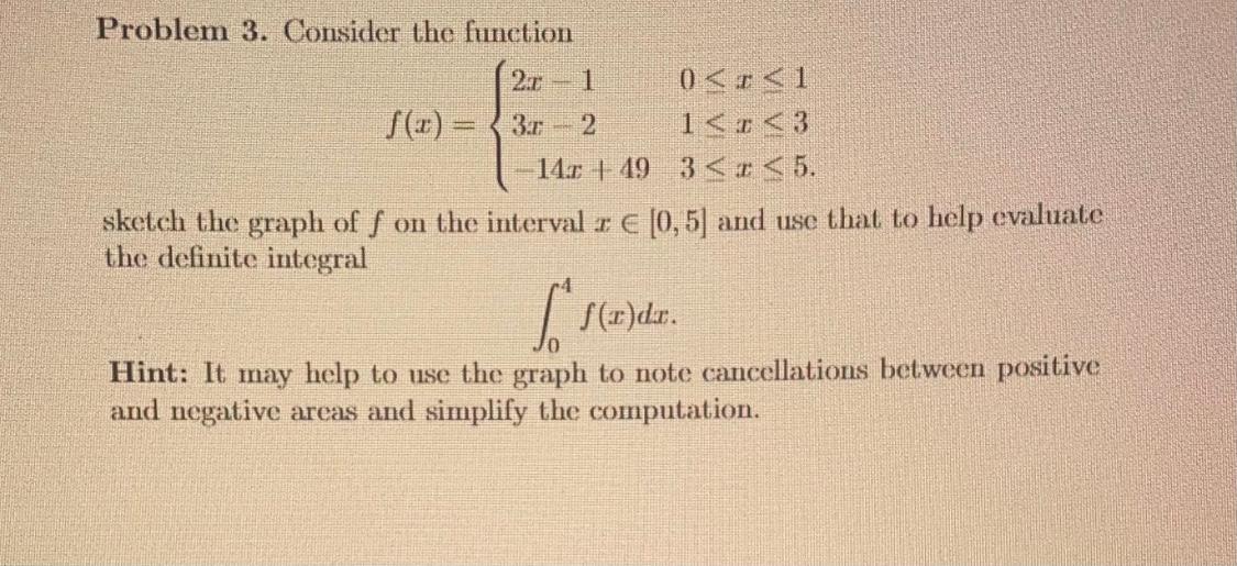 Solved Problem 3. Consider the function | Chegg.com
