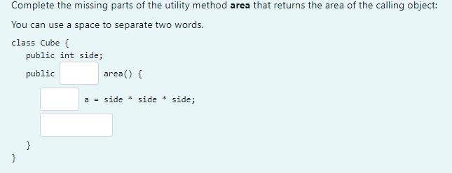 Solved Complete the missing parts of the utility method area | Chegg.com